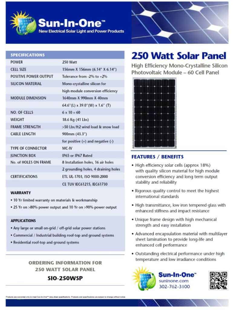 250 Watt Panel - Sun-In-One