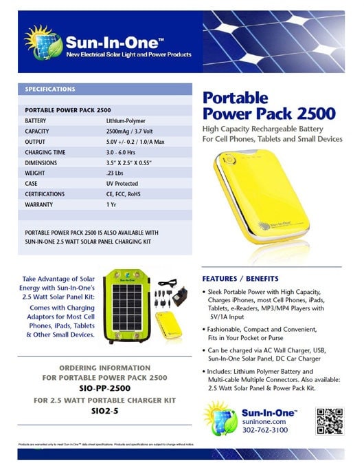 2500mAh Power Pack - Sun-In-One